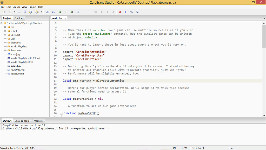 Compilation errors with ZeroBrane Studio (Lua IDE) and Visual Studio Code - Playdate Developer Forum